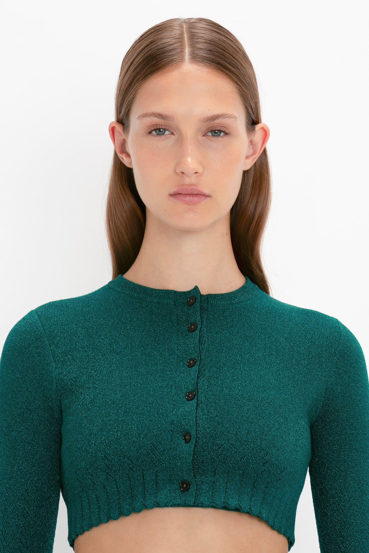 Cropped Cardi In Lurex Green Victoria Beckham UK