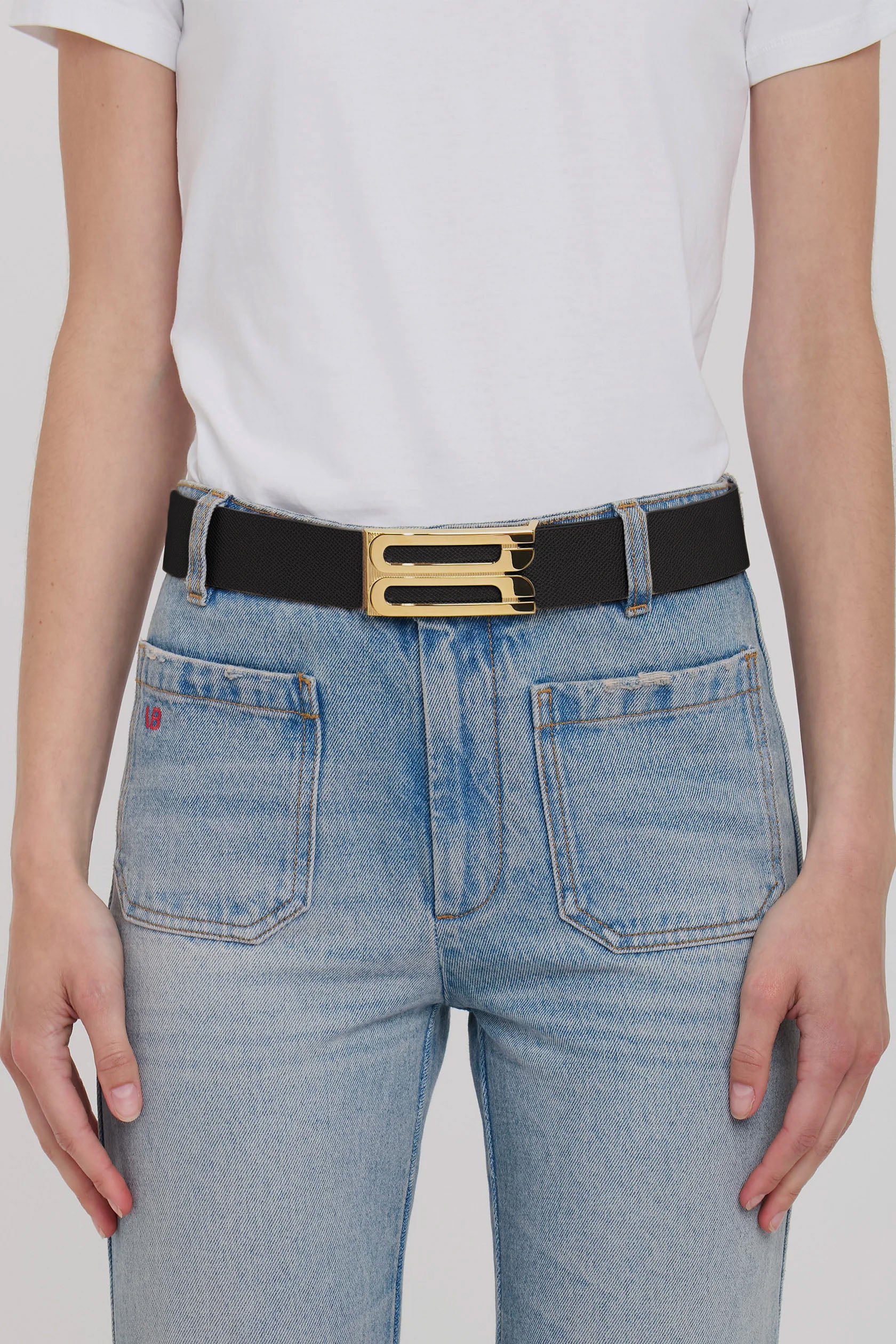 Jumbo Frame Belt In Black Leather – Victoria Beckham UK