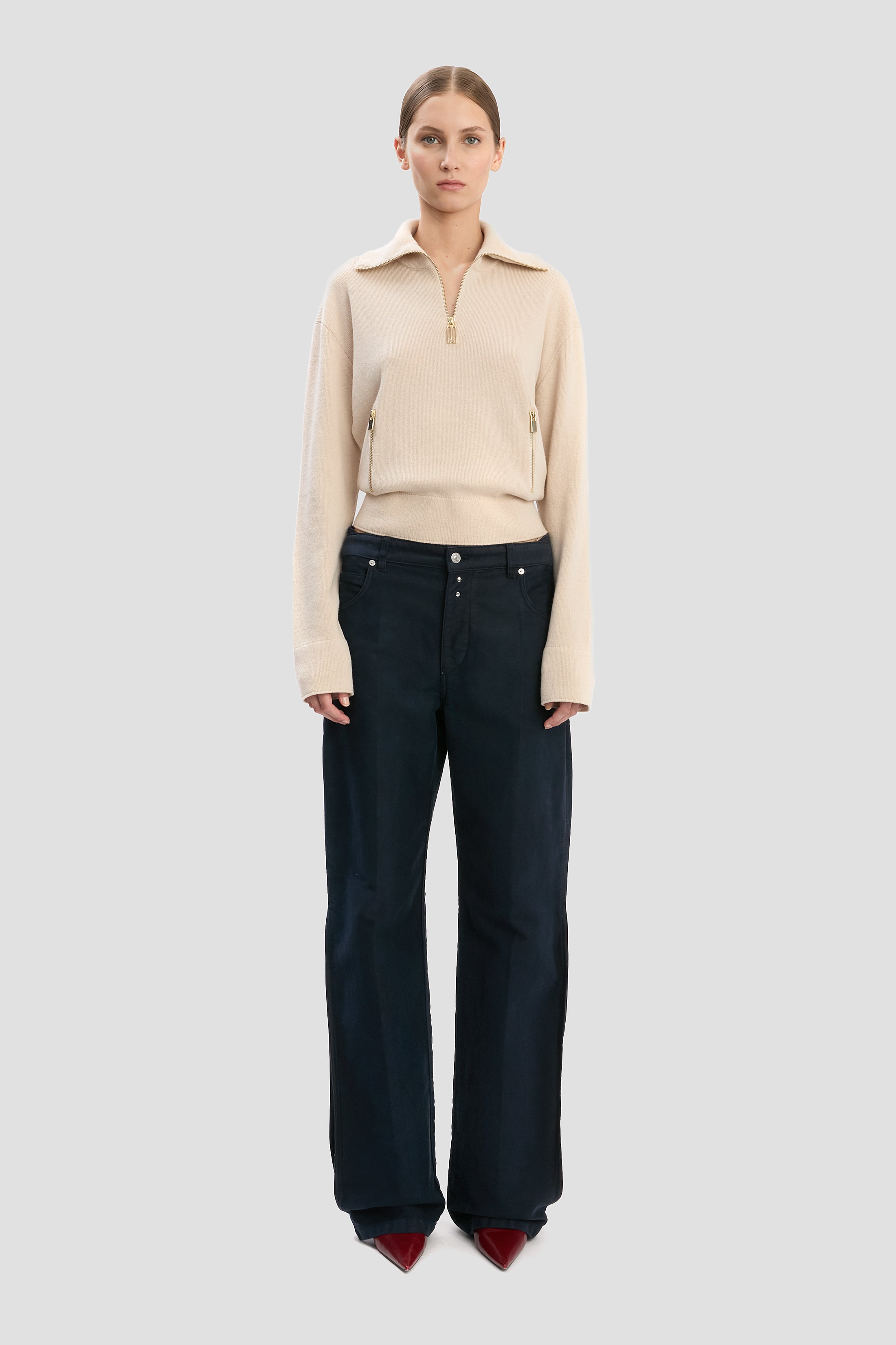 Half-Zip Milano Jumper In Pale Rose – Victoria Beckham UK