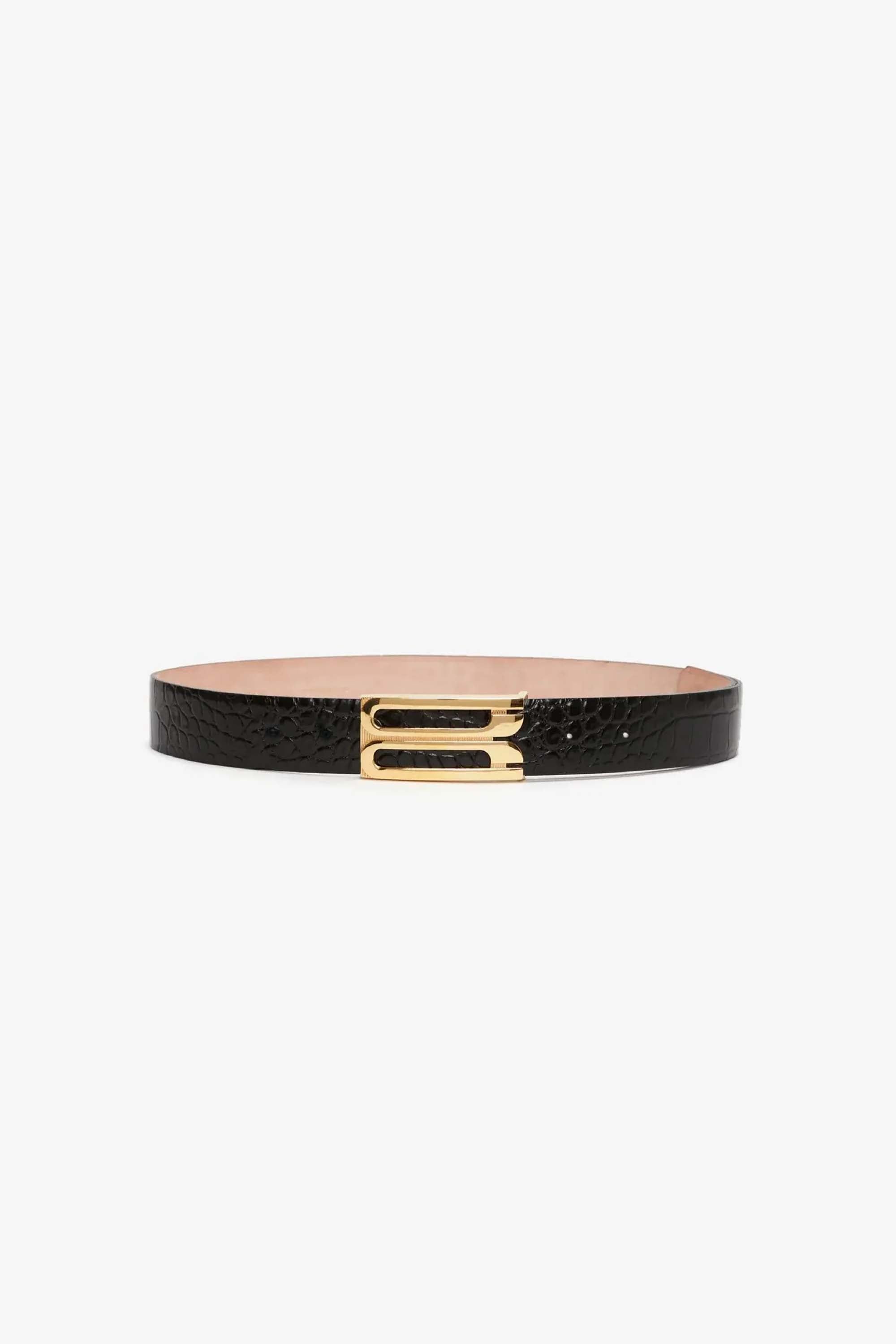 Jumbo Frame Belt In Black Croc Embossed Calf Leather – Victoria Beckham UK