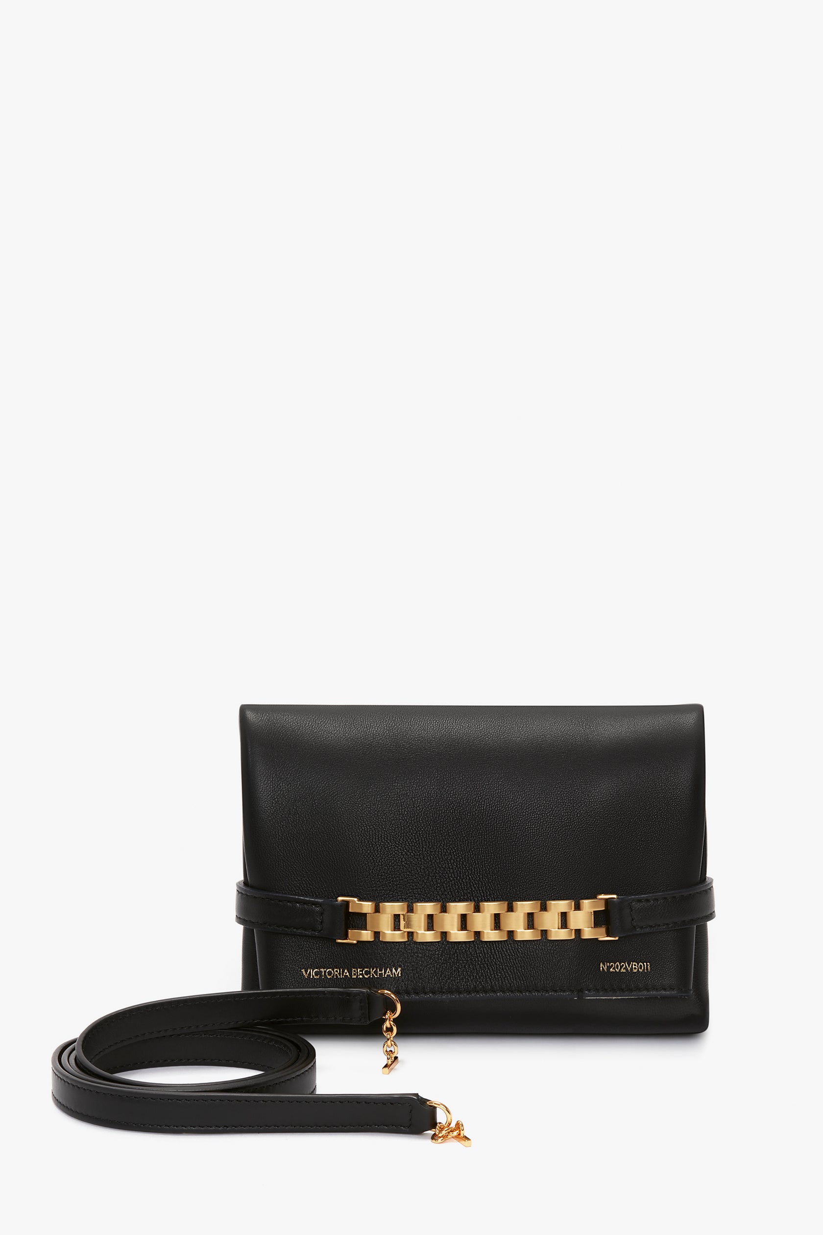 Mini Chain Pouch Bag With Long Strap In Black Leather – Victoria Beckham UK